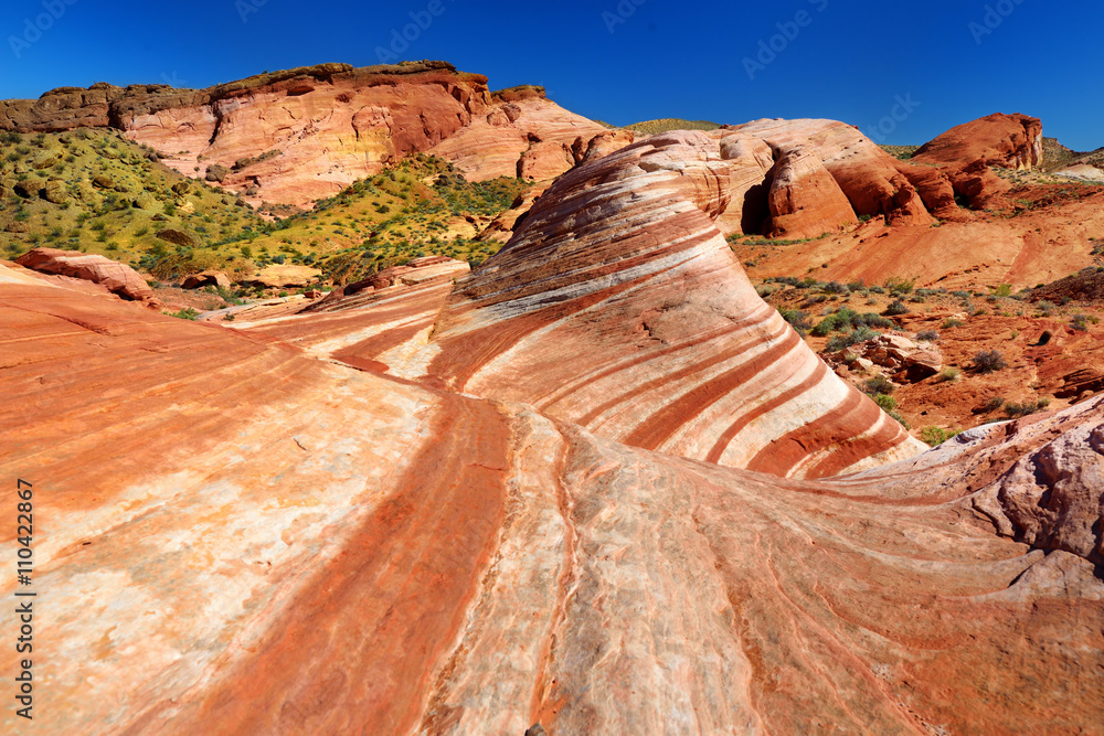 Amazing colors and shapes of Fire Wave sandstone formation in Valley of ...