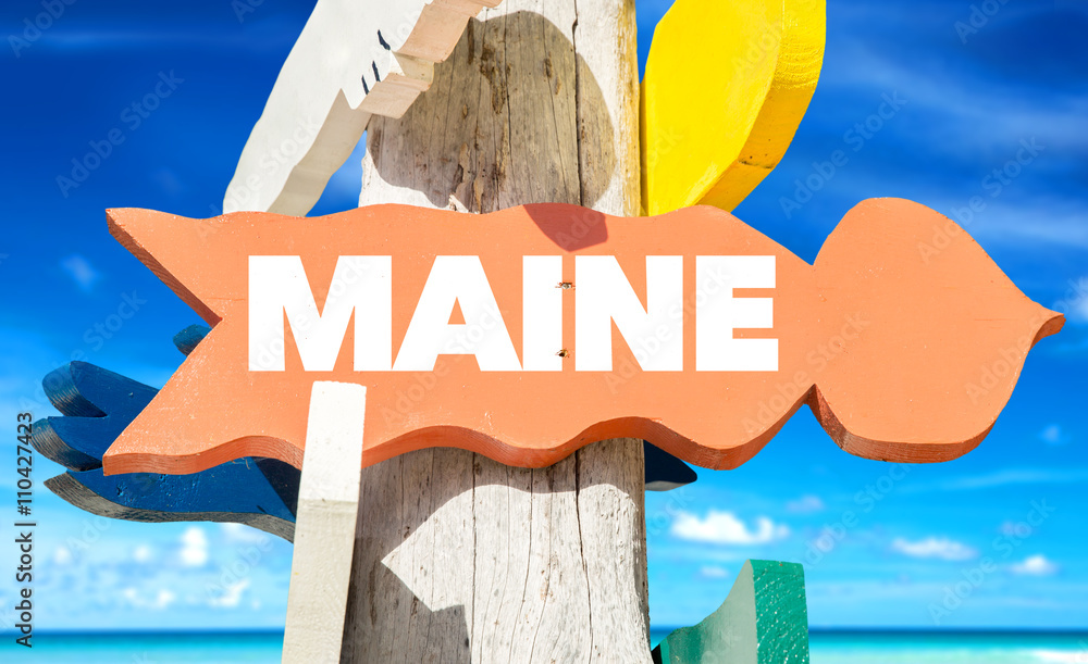 Maine signpost with beach background Stock Photo | Adobe Stock