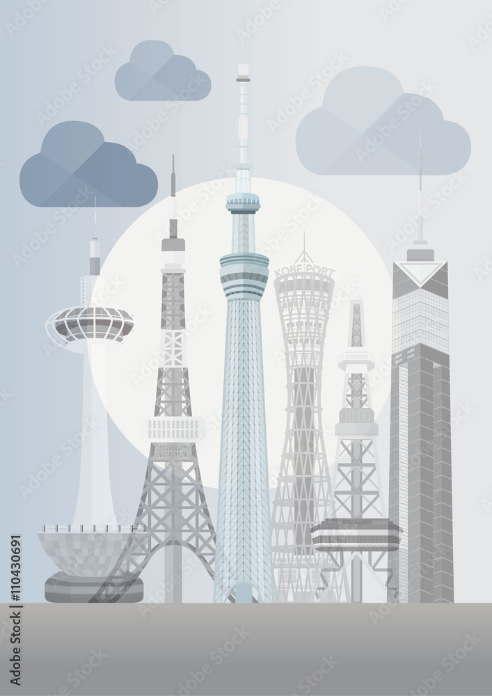 Japan Famous Tower Series Vector - Tokyo Skytree Stock Vector | Adobe Stock