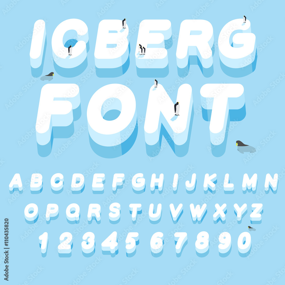 Iceberg font. 3D letters of ice. Ice alphabet letter. ABC of sno Stock ...