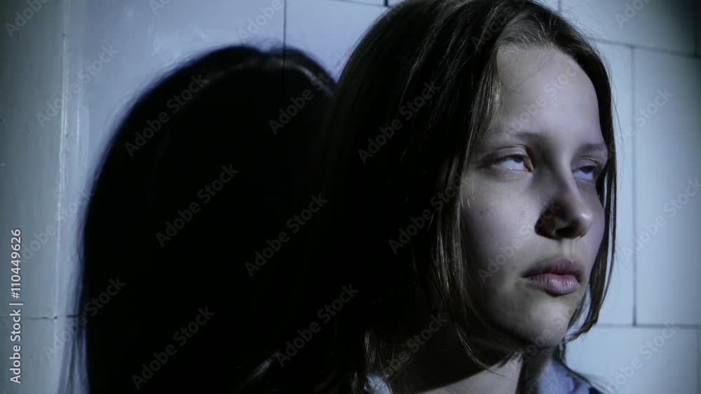 Teen girl. Drug addiction. Depressed face of a teen girl with overdose ...