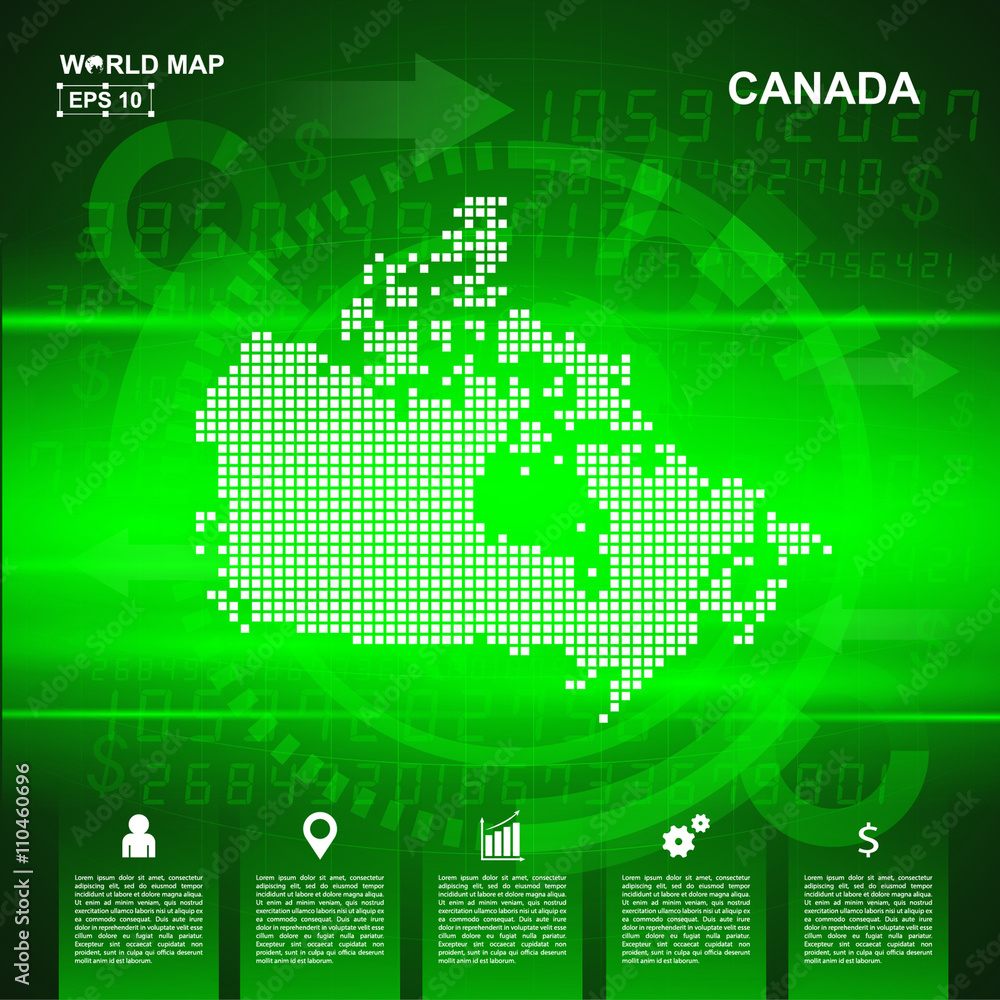 Map Of Canada,Abstract Green background, pixel vector illustration ...
