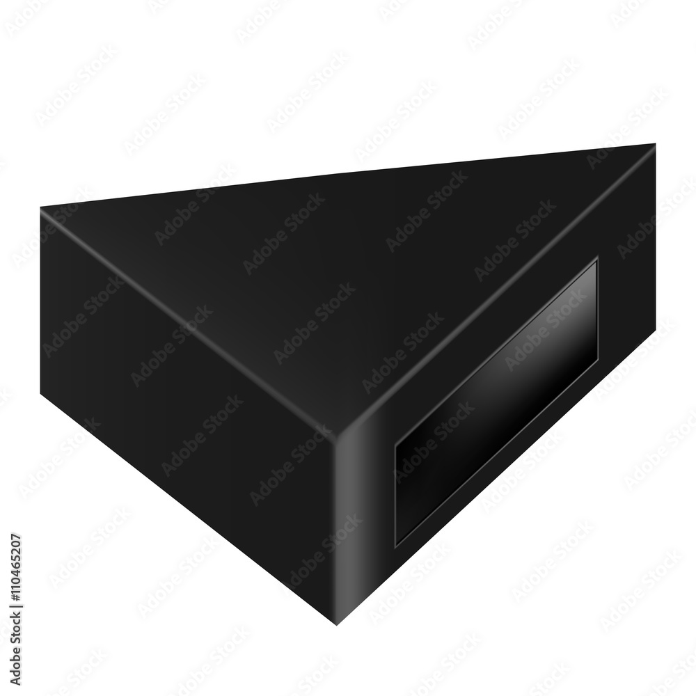 VECTOR PACKAGING: Black triangle packaging box with window on isolated ...