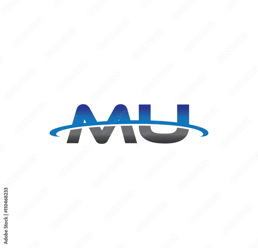mu alphabet with swoosh grey and blue Stock Vector | Adobe Stock