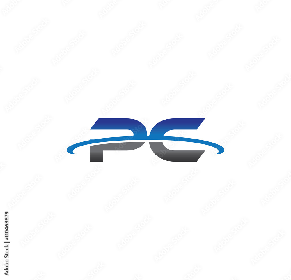 pc alphabet with swoosh grey and blue Stock Vector | Adobe Stock