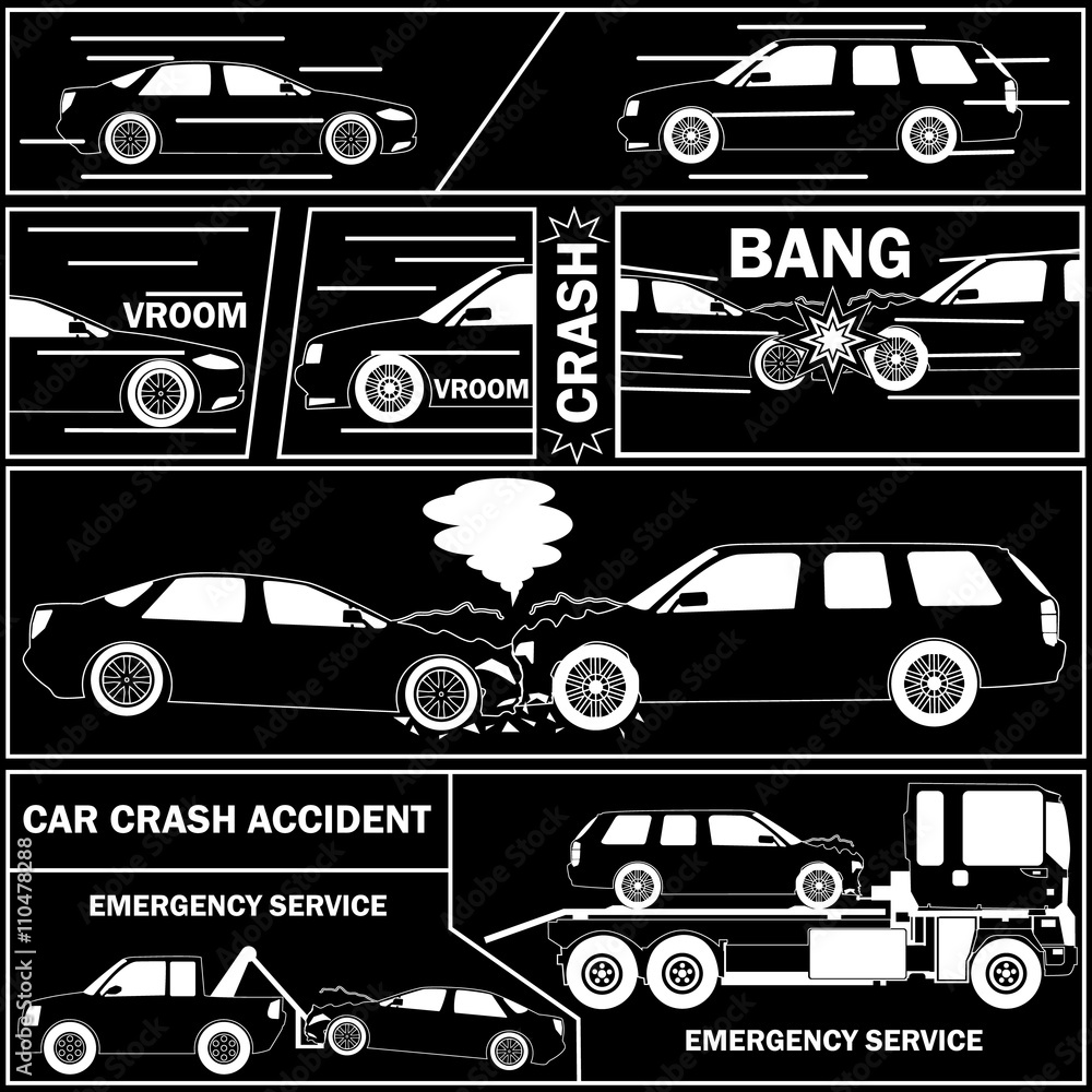 Car crash with comic table. Stock Vector | Adobe Stock