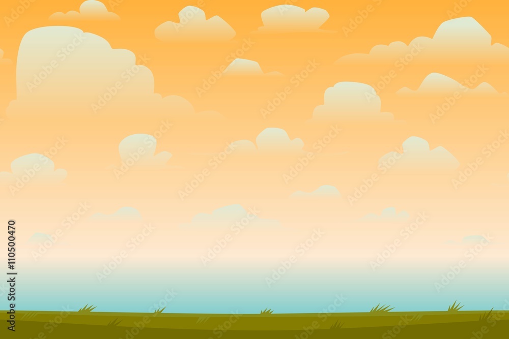 Cartoon nature seamless horizontal landscape with a beautiful evening ...