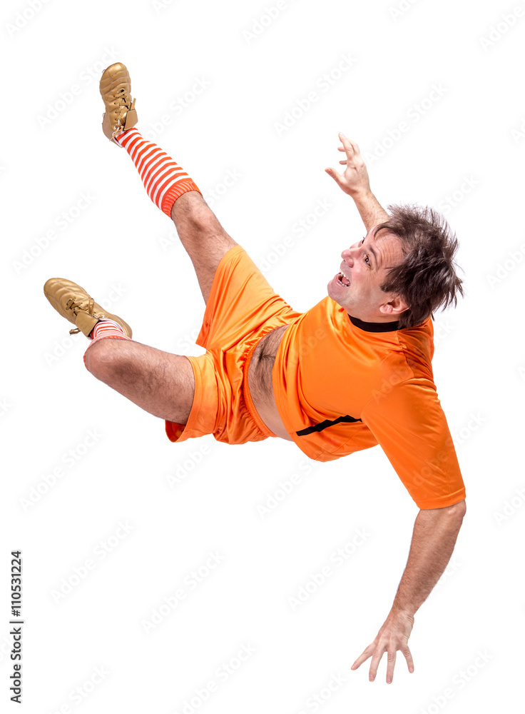 Soccer football player kicking isolated on a white background Stock ...