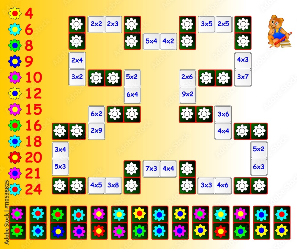 Exercise for children with multiplication. Paint the flowers on ...