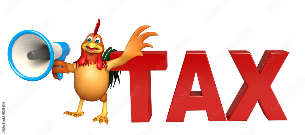 cute Chicken cartoon character with loudspeaker and tax sign Stock ...