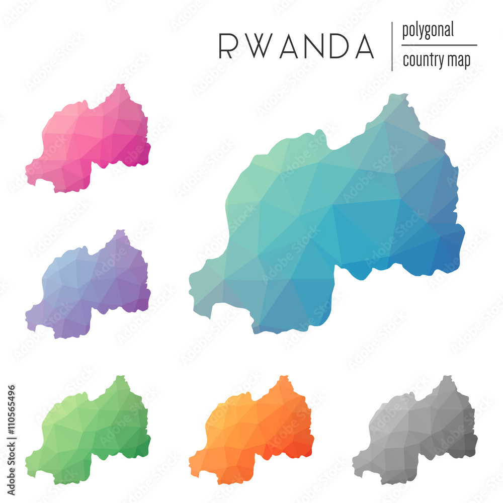 Set of vector polygonal Rwanda maps. Bright gradient map of country in ...