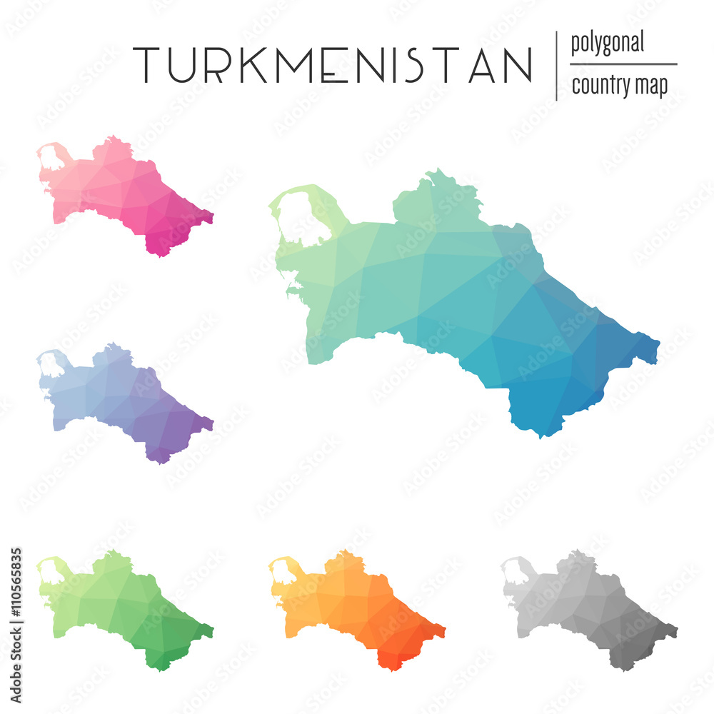 Set of vector polygonal Turkmenistan maps. Bright gradient map of ...