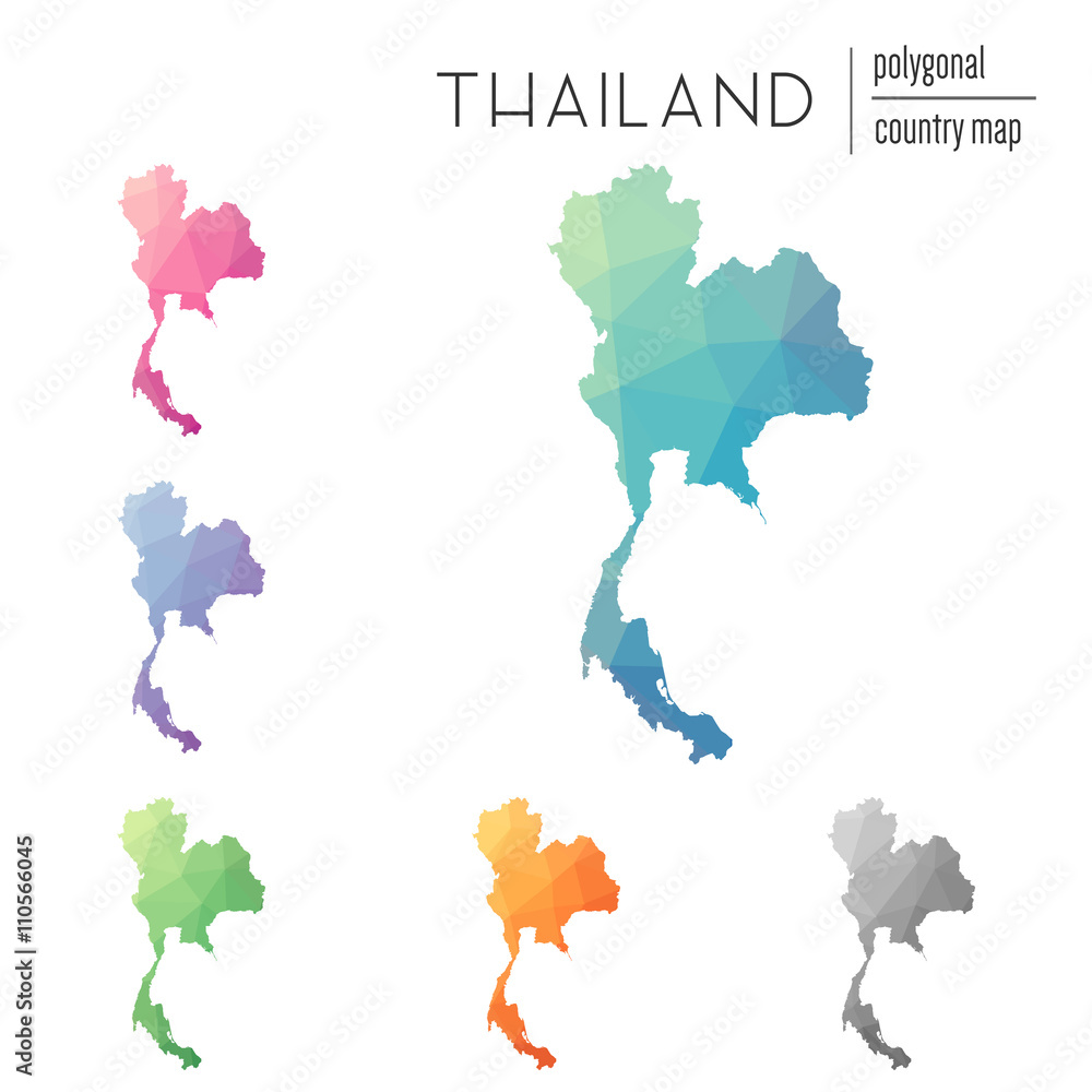 Set of vector polygonal Thailand maps. Bright gradient map of country ...