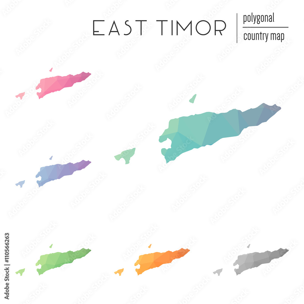 Vecteur Stock Set of vector polygonal Timor-Leste maps. Bright gradient ...
