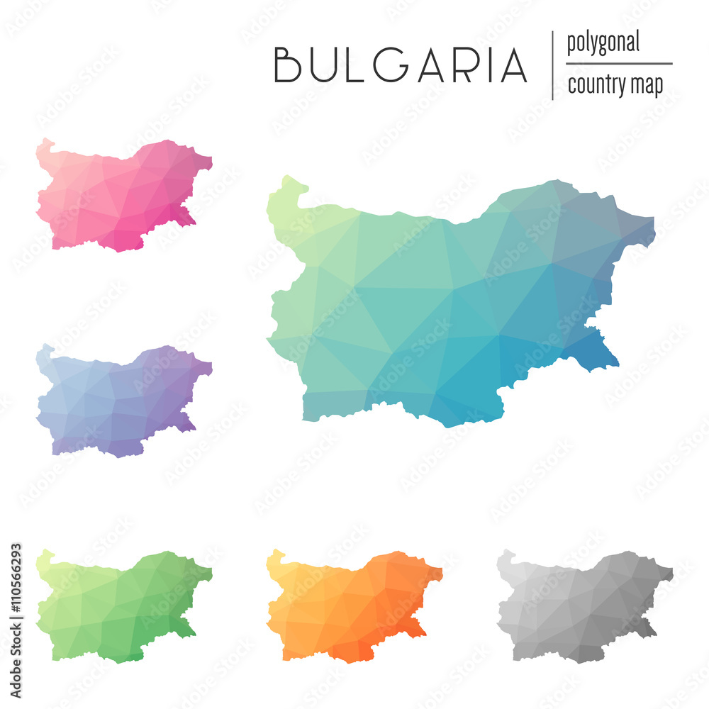 Set of vector polygonal Bulgaria maps. Bright gradient map of country ...
