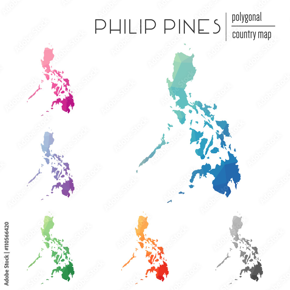 Set of vector polygonal Philippines maps. Bright gradient map of ...