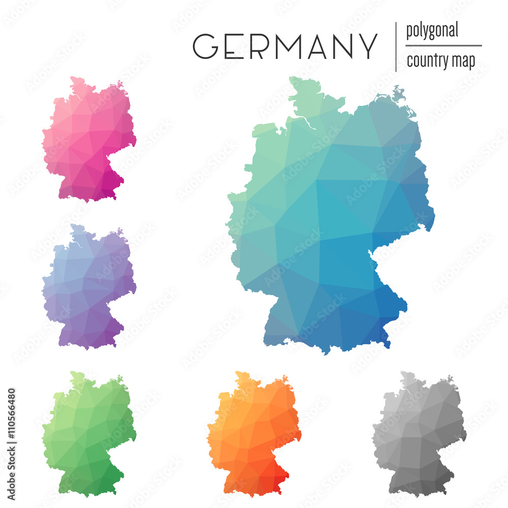 Set of vector polygonal Germany maps. Bright gradient map of country in ...