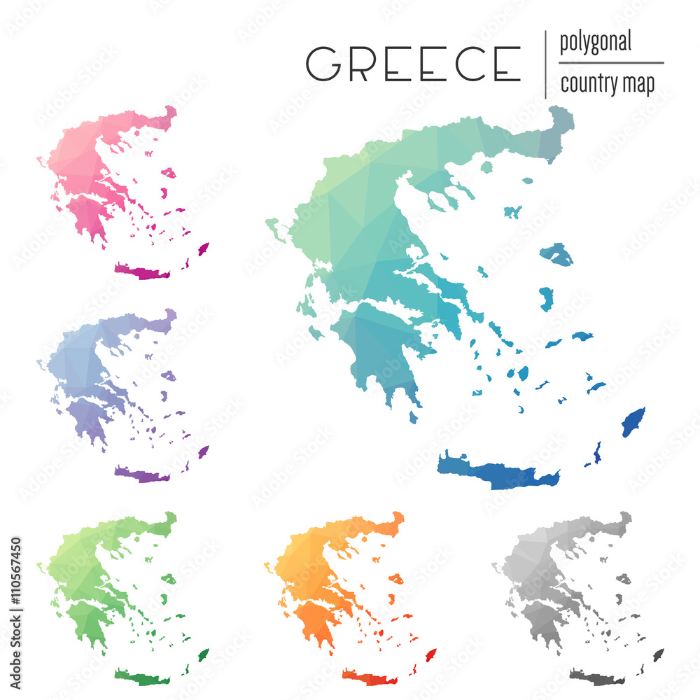 Set of vector polygonal Greece maps. Bright gradient map of country in ...