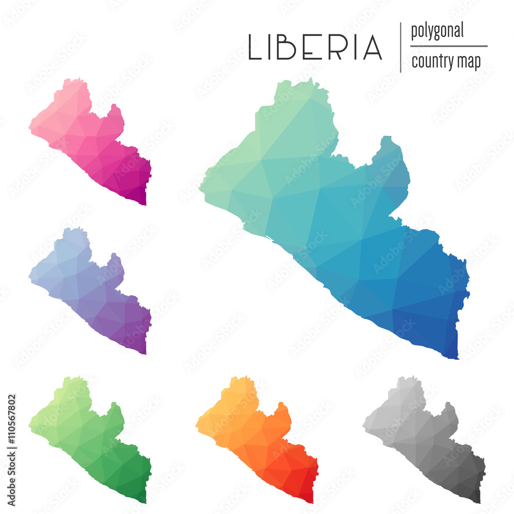 Set of vector polygonal Liberia maps. Bright gradient map of country in ...