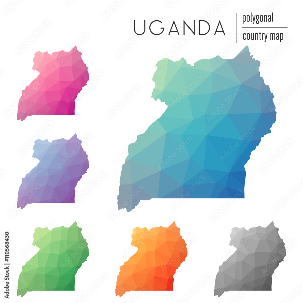 Set of vector polygonal Uganda maps. Bright gradient map of country in ...
