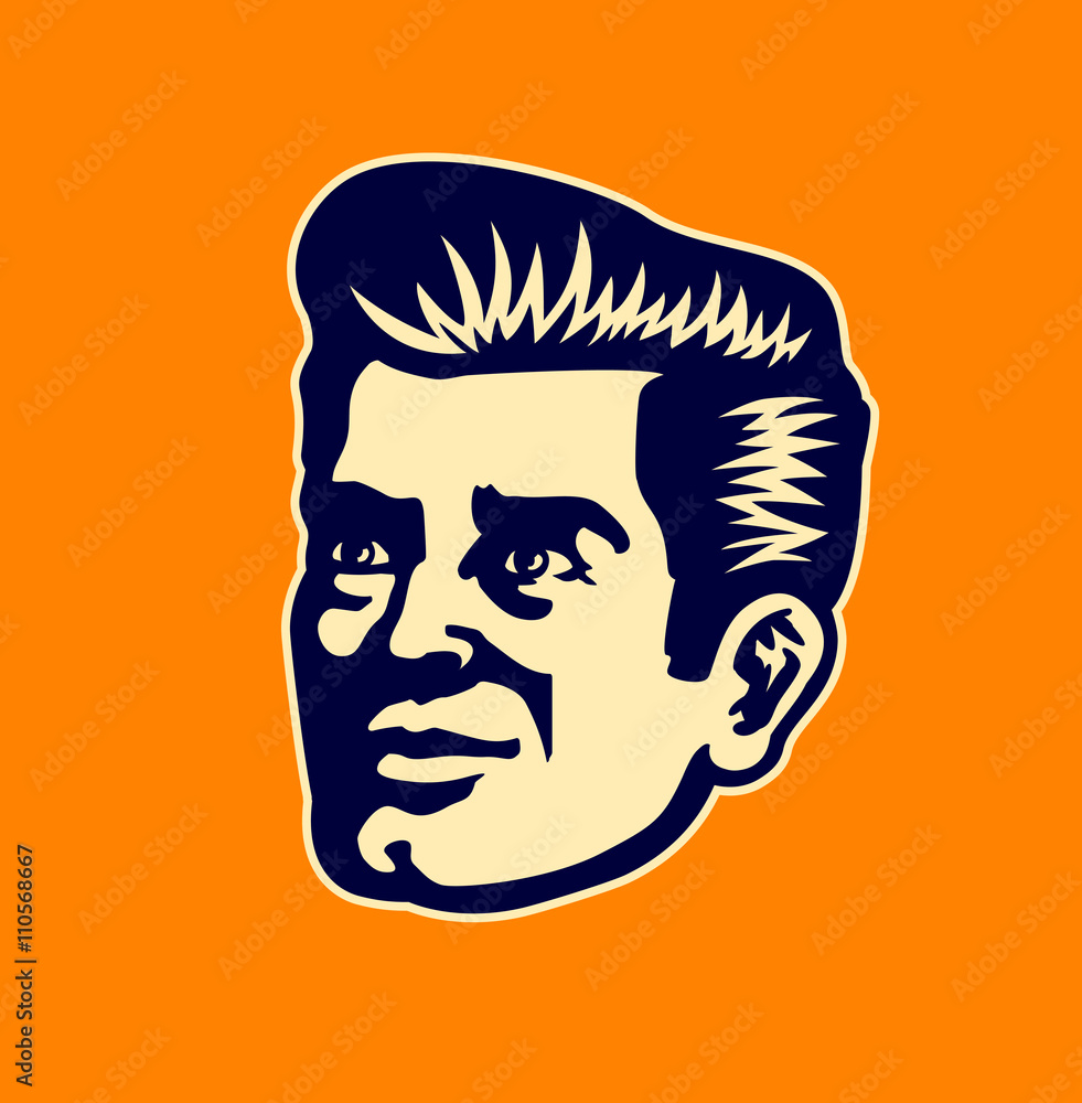 Vintage 50s man face vector clipart illustration head portrait of retro ...