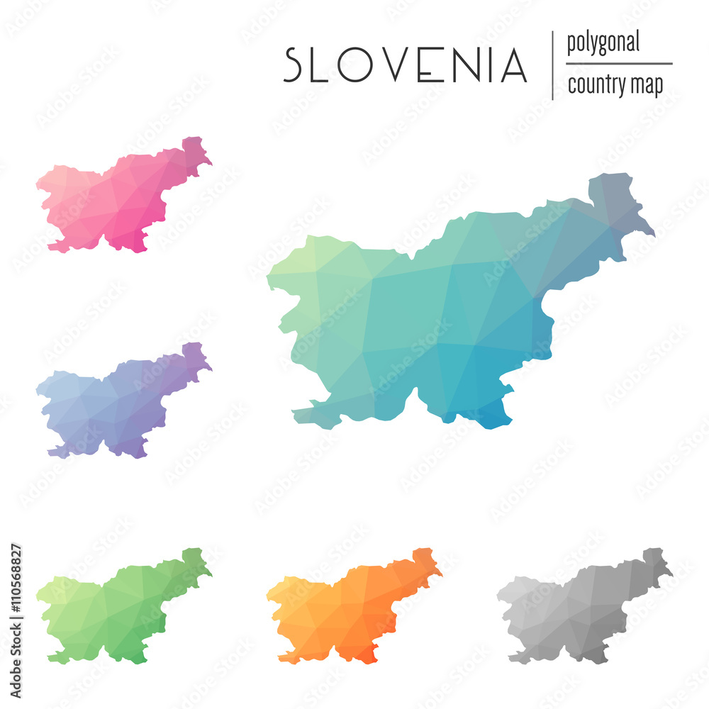 Set of vector polygonal Slovenia maps. Bright gradient map of country ...
