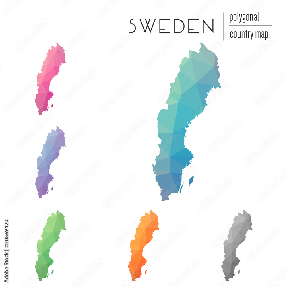 Set of vector polygonal Sweden maps. Bright gradient map of country in ...