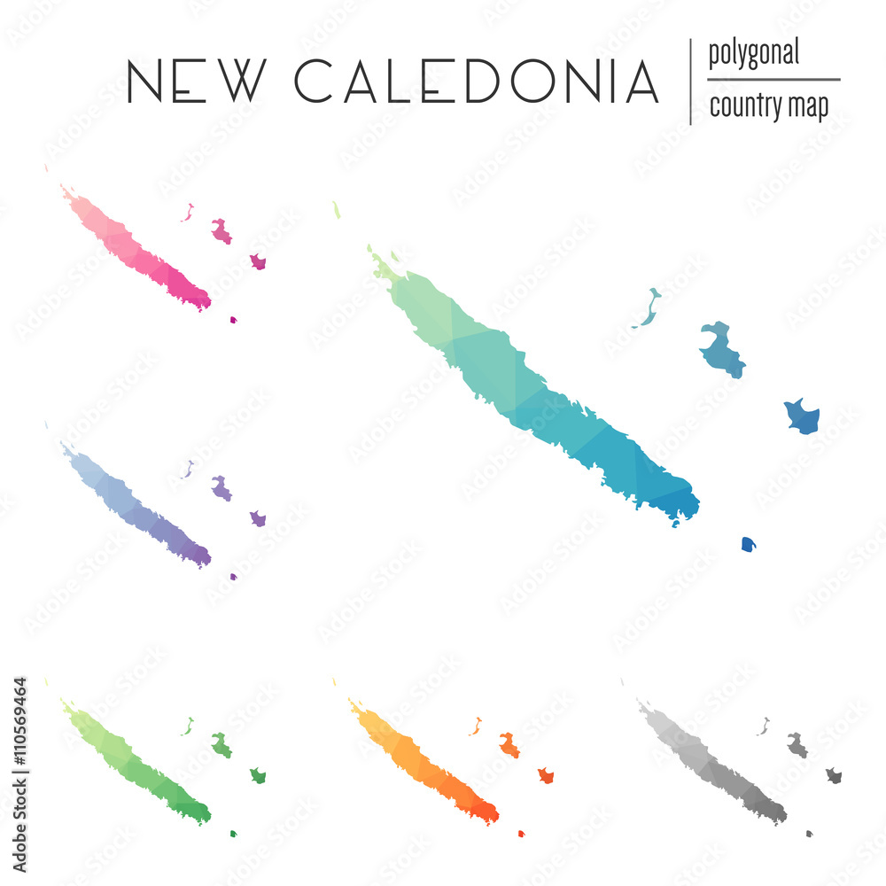 Set of vector polygonal New Caledonia maps. Bright gradient map of ...