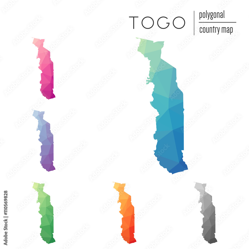 Set of vector polygonal Togo maps. Bright gradient map of country in ...