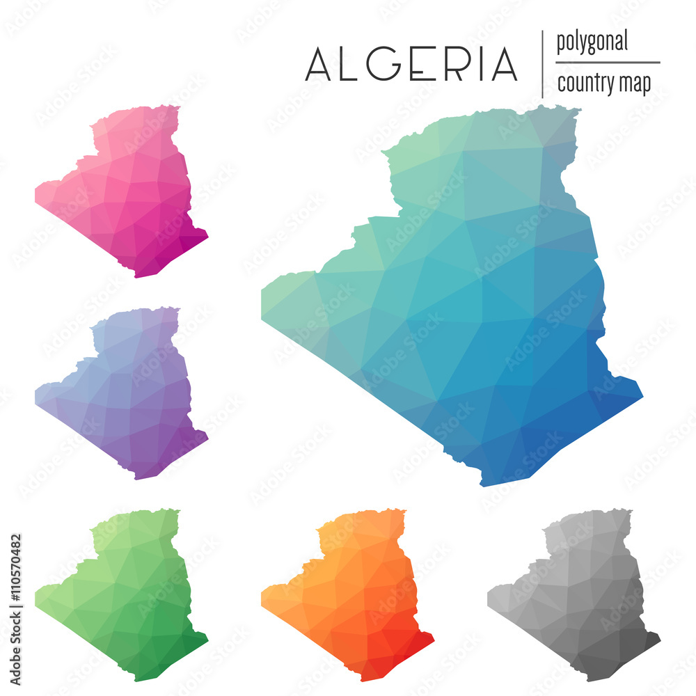 Set of vector polygonal Algeria maps. Bright gradient map of country in ... Set of vector polygonal Algeria maps. Bright gradient map of country in ...