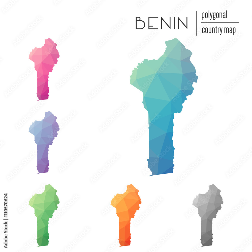 Set of vector polygonal Benin maps. Bright gradient map of country in ...