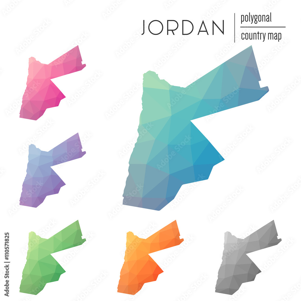 Set of vector polygonal Jordan maps. Bright gradient map of country in ...