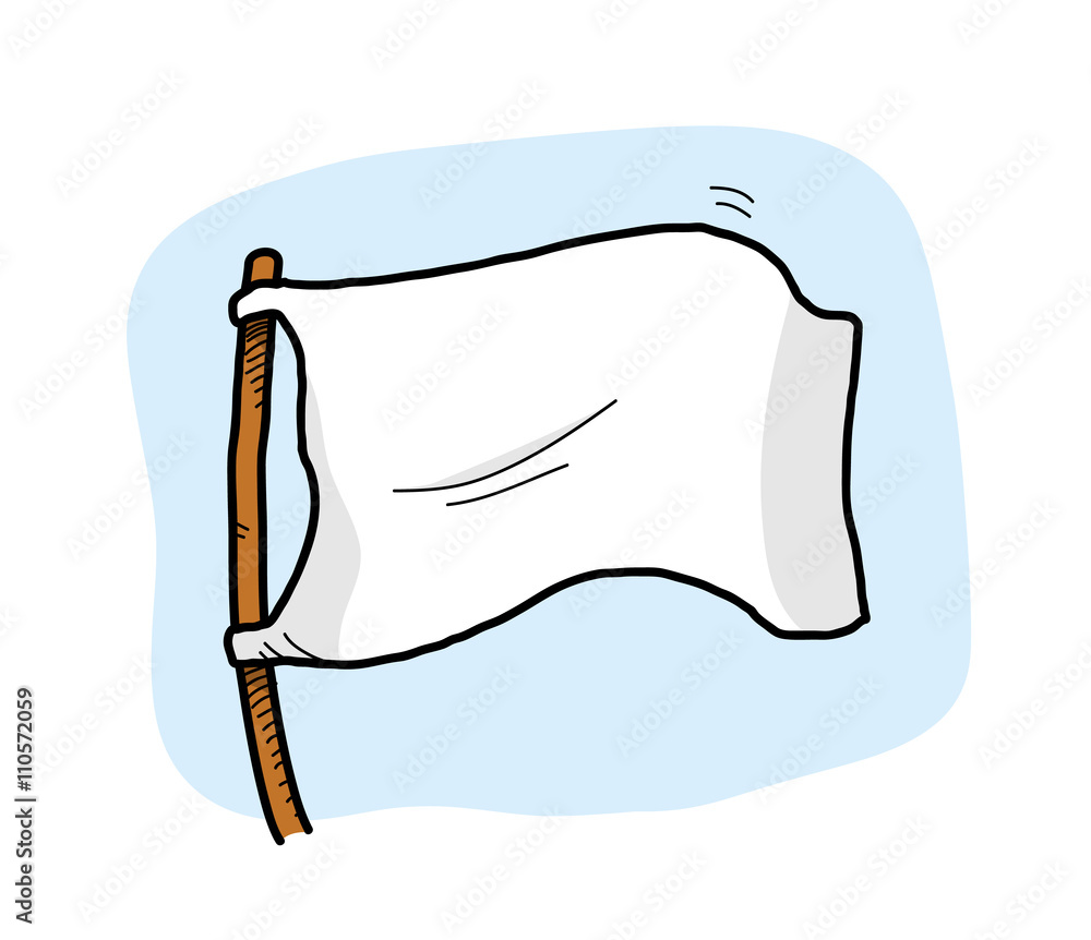 White Flag, a hand drawn vector illustration of a white flag, isolated ...