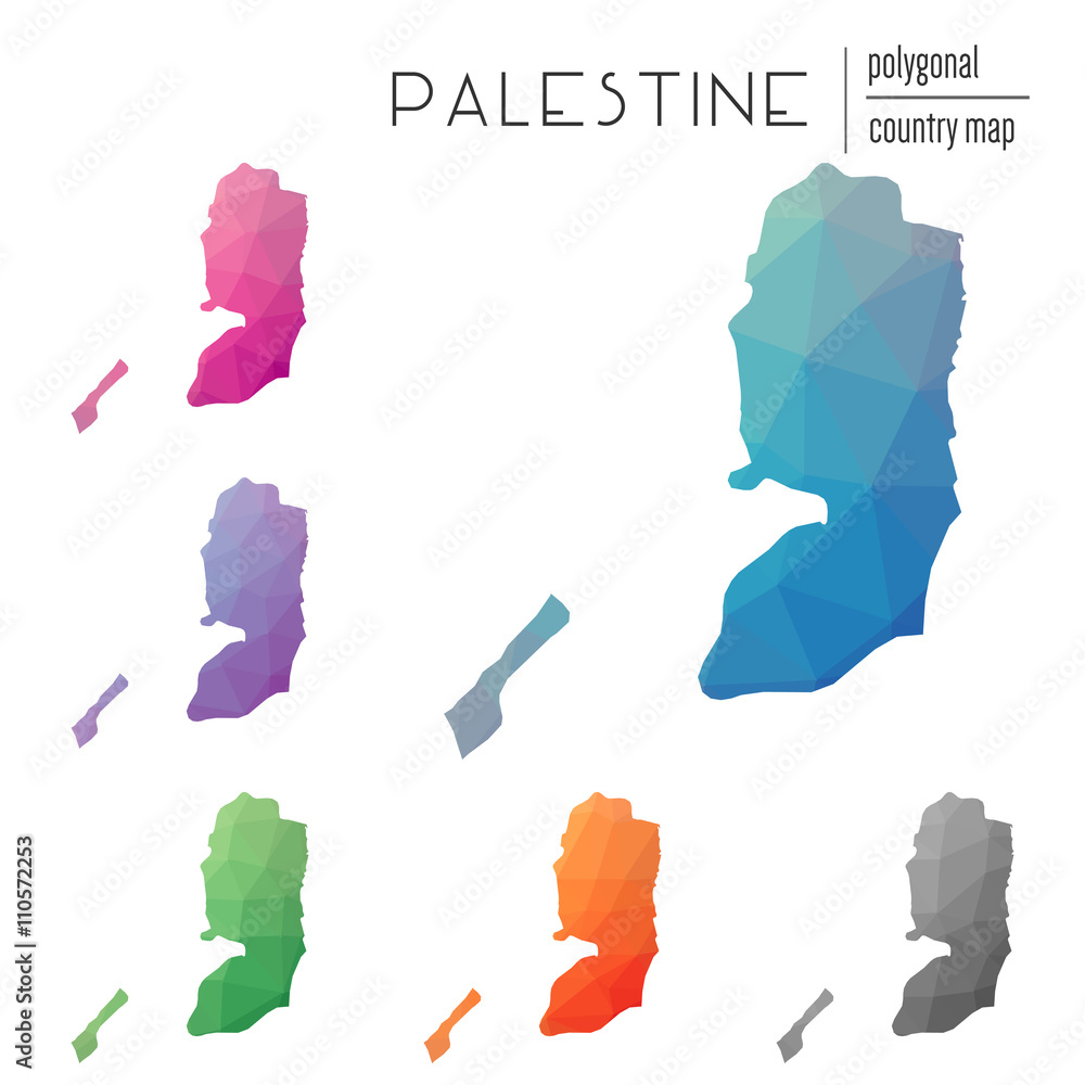 Set of vector polygonal Palestine maps. Bright gradient map of country ...