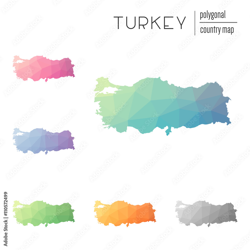 Set of vector polygonal Turkey maps. Bright gradient map of country in ...