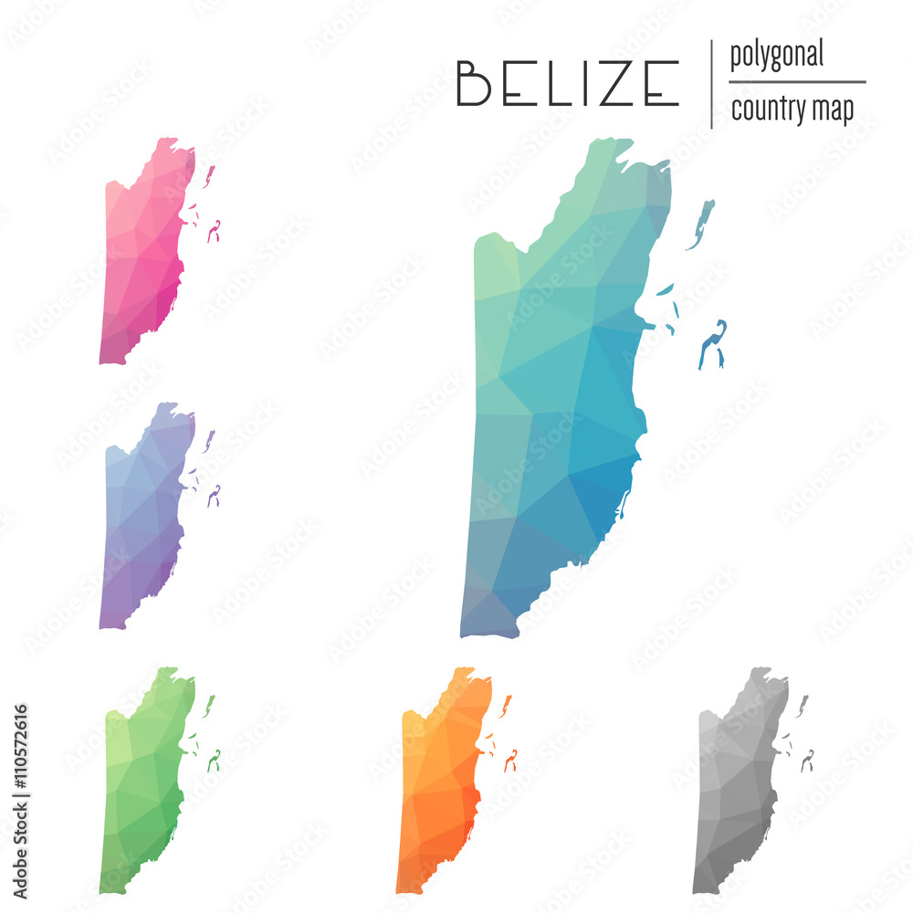 Set of vector polygonal Belize maps. Bright gradient map of country in ...