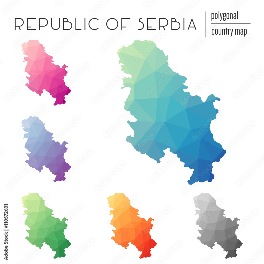 Set of vector polygonal Serbia maps. Bright gradient map of country in ...
