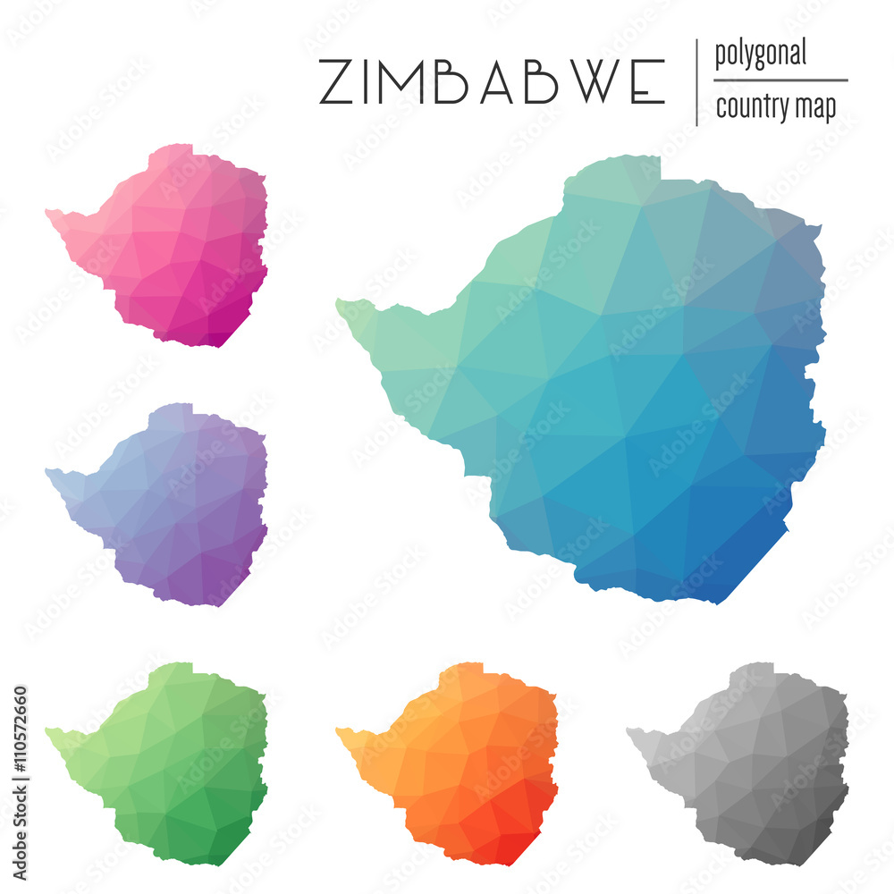 Set of vector polygonal Zimbabwe maps. Bright gradient map of country ...