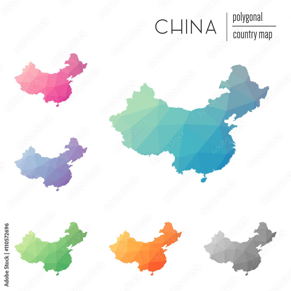 Set of vector polygonal China maps. Bright gradient map of country in ...