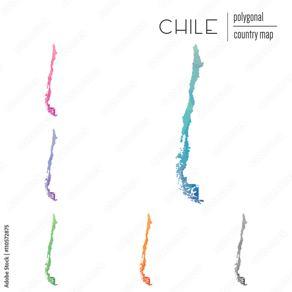 Set of vector polygonal Chile maps. Bright gradient map of country in ...