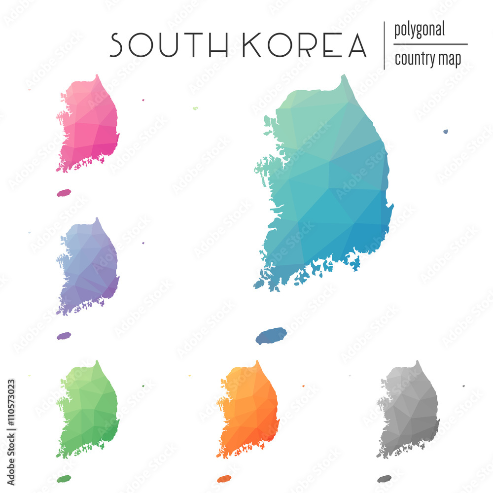 Set of vector polygonal Korea, Republic of maps. Bright gradient map of ...