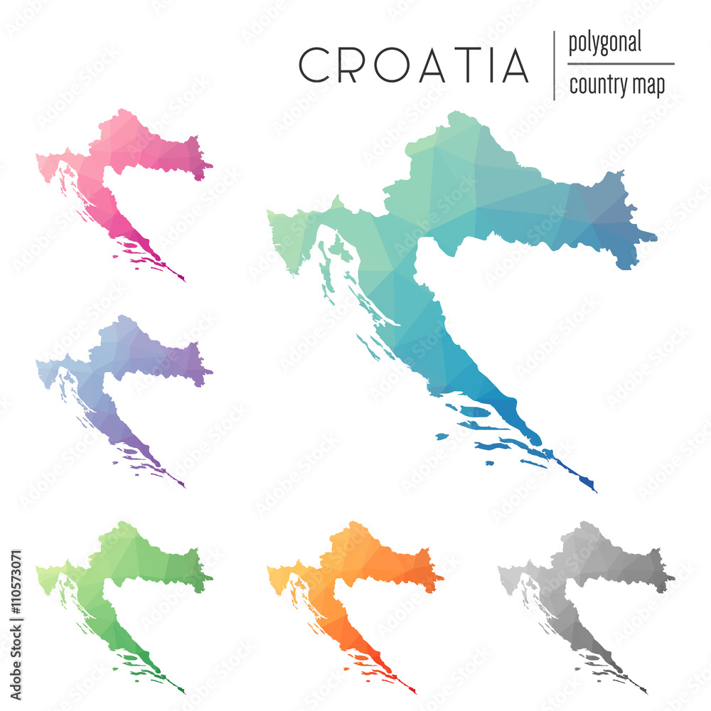 Set of vector polygonal Croatia maps. Bright gradient map of country in ...