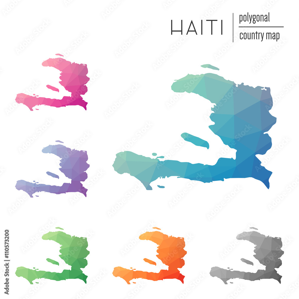 Set of vector polygonal Haiti maps. Bright gradient map of country in ...