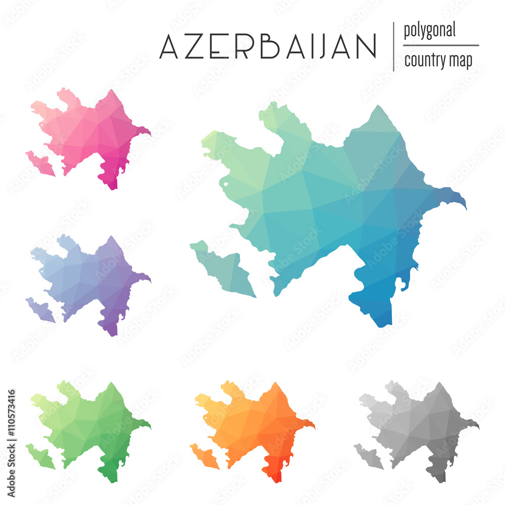 Set of vector polygonal Azerbaijan maps. Bright gradient map of country ...