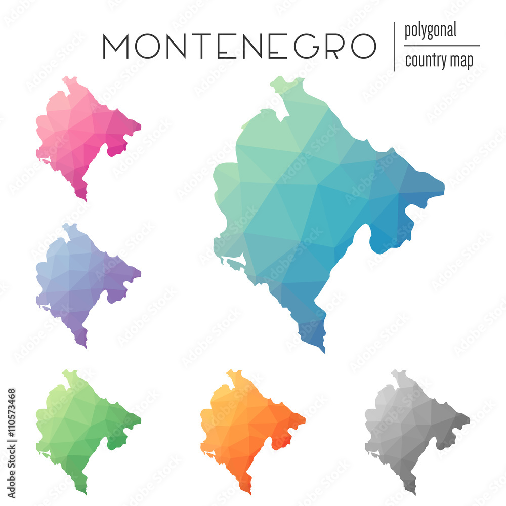 Set of vector polygonal Montenegro maps. Bright gradient map of country ...