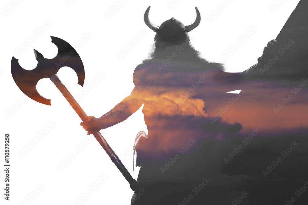 Double exposure portrait of a strong viking Stock Photo | Adobe Stock