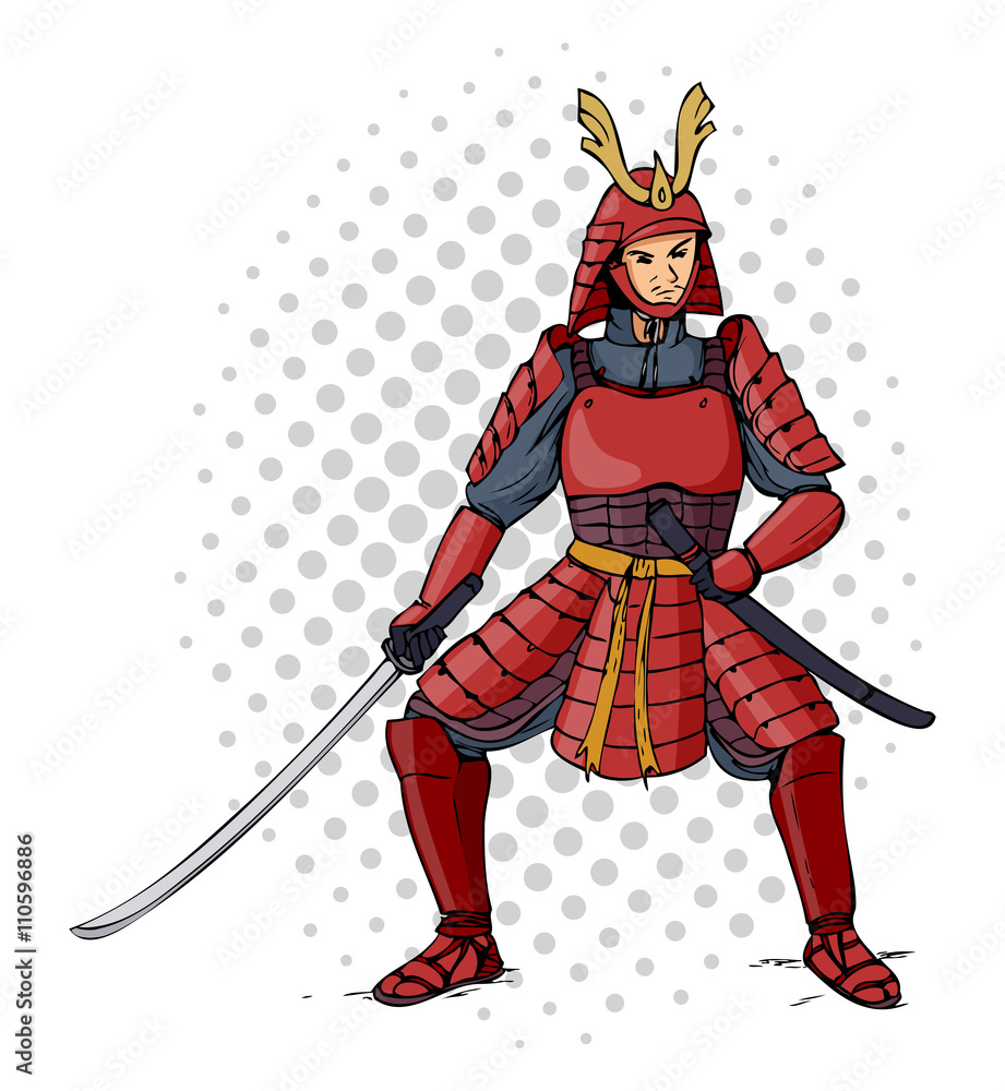 Cartoon illustration of an armored samurai Stock Vector | Adobe Stock