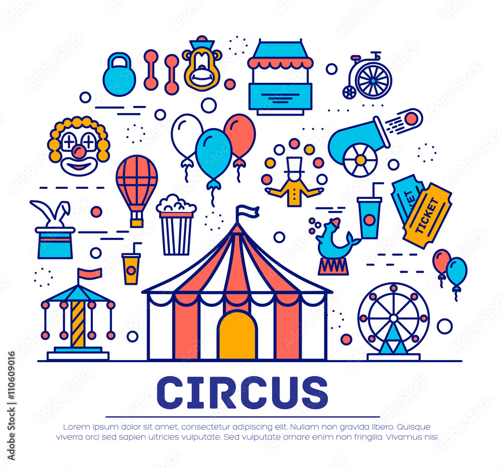 Premium quality circus outline icons collection set. Festival linear ...