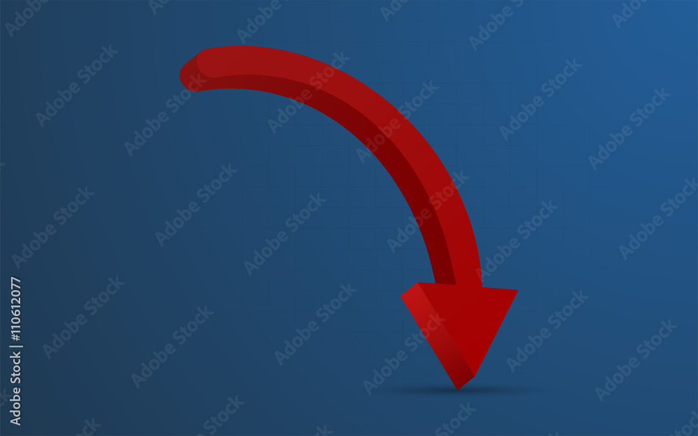 3D rounded red arrow representing loss or warning on blue gradient ...