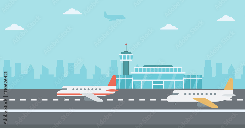 Background of airport with airplanes. Stock Vector | Adobe Stock
